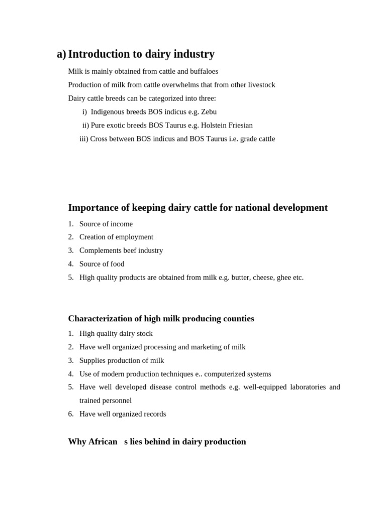 Introduction to Dairy Industry | PDF | Dairy Cattle | Cattle