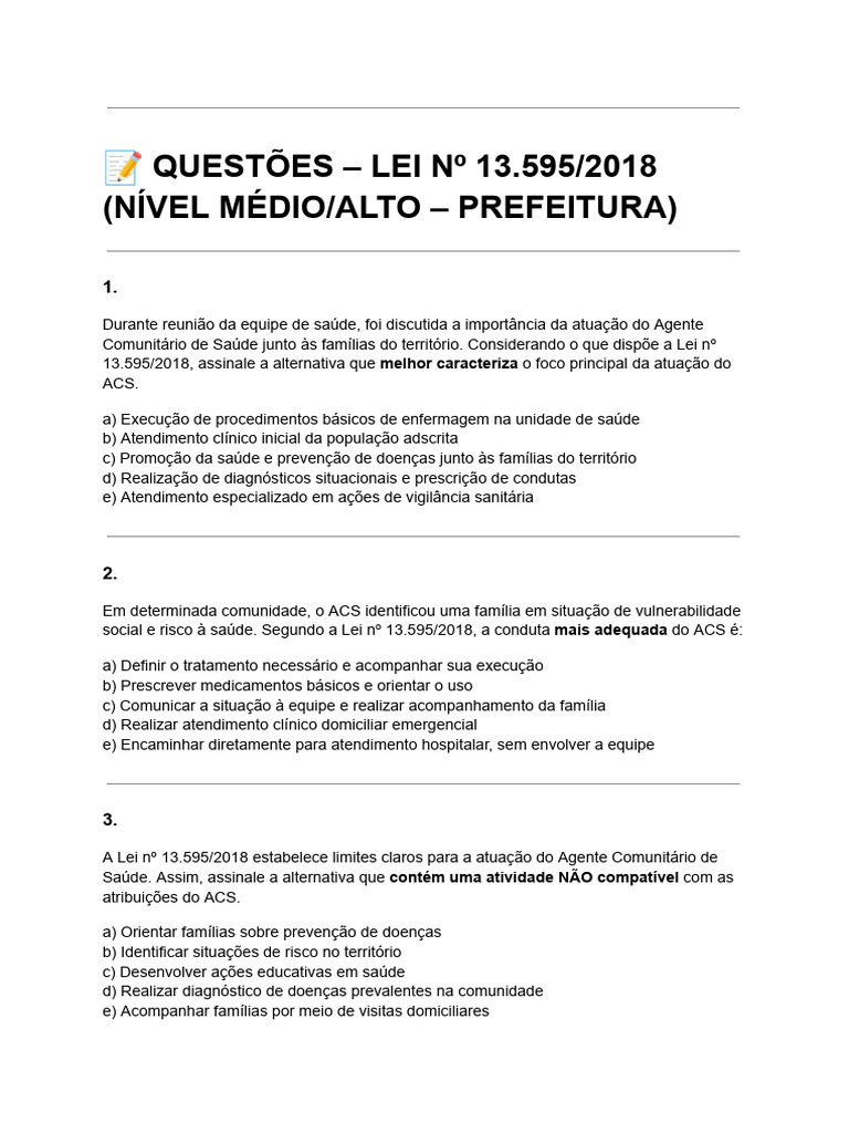 ? Questões – Lei Nº 13 | PDF | Enfermagem | Remédio