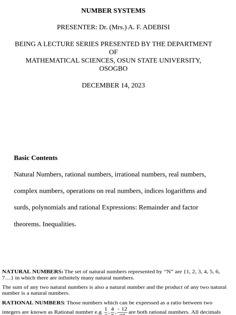 Understanding Number Systems in Mathematics | PDF | Numbers ...