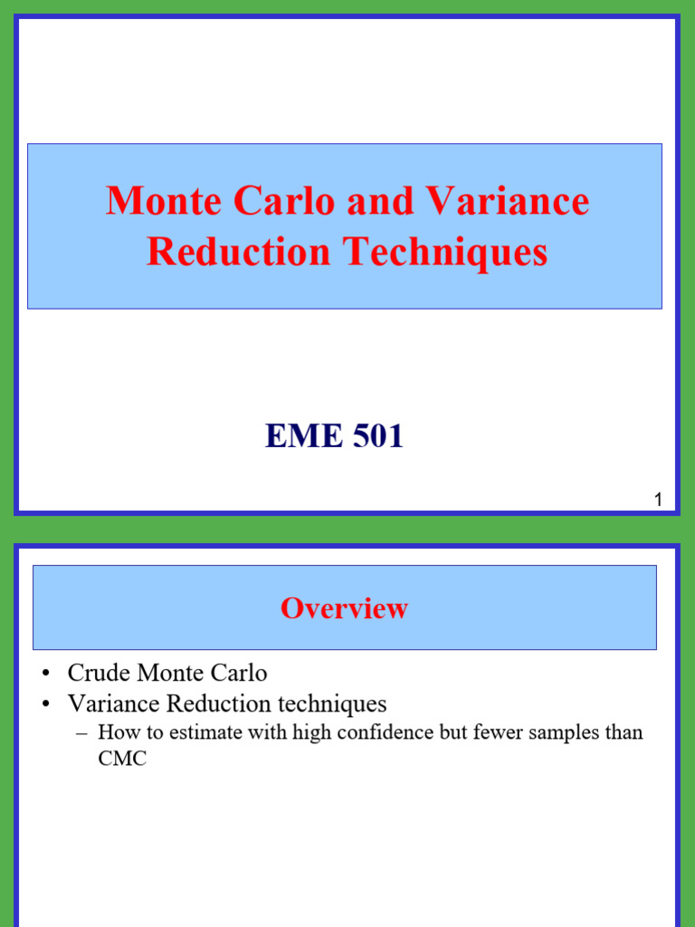 Monte Carlo and Variance Reduction | PDF | Estimator | Variance