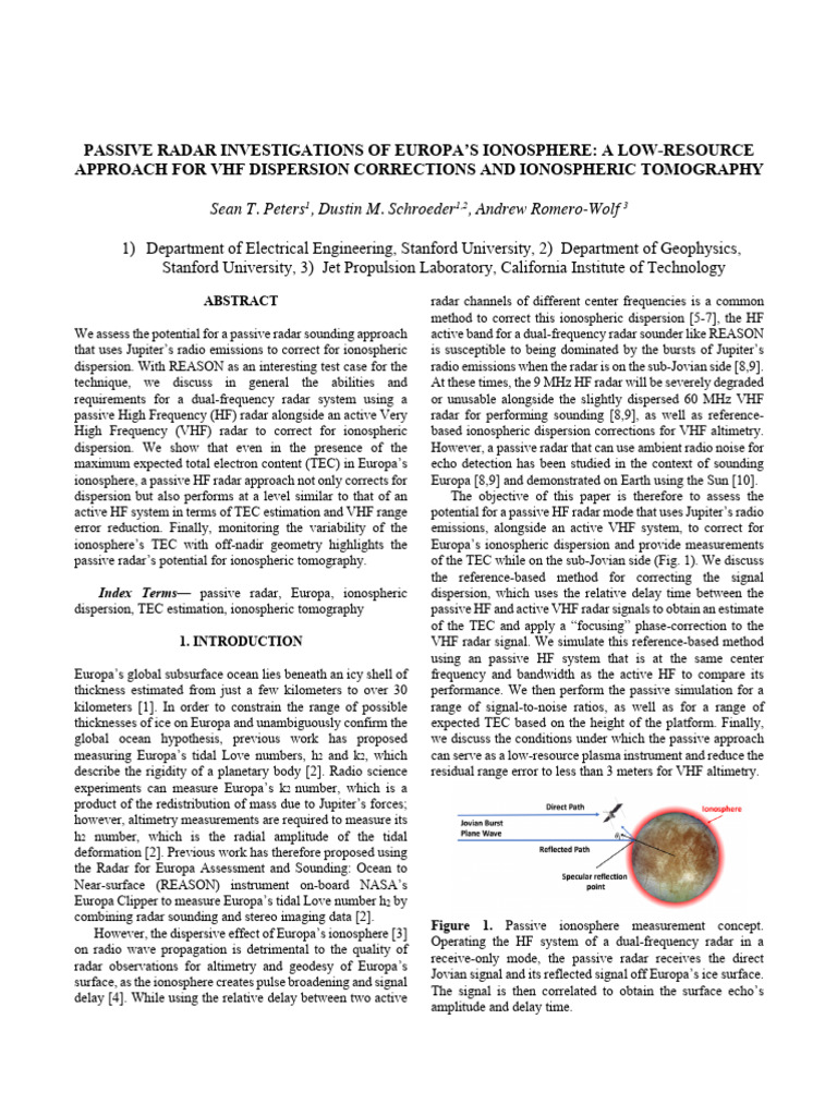 Passive Radar for Europa's Ionosphere | PDF | Ionosphere | Radar