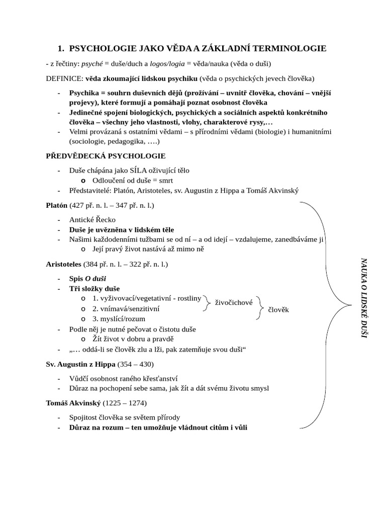 Psychologie Jako Věda A Základní Terminologie: Psyché Logos/logia | PDF