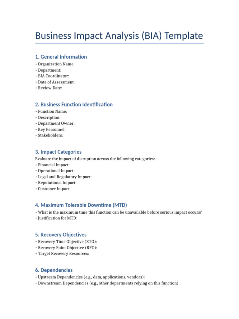 Business Impact Analysis Template Guide | PDF