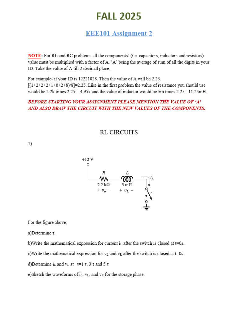 EEE101 Fall 2025 Assignment 2 Guide | PDF | Inductor | Electrical ...