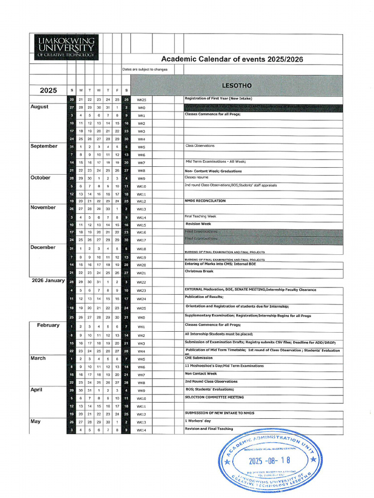 2025-2026 Academic Calendar | PDF