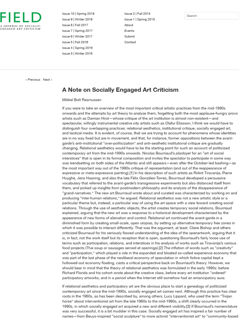 A Note On Socially-Engaged Art Criticism - FIELD | PDF | Anthropology ...