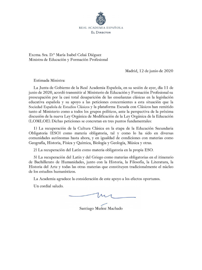 Carta A La Excma - Sra - D. Isabel Celaa 12-06-20 | PDF