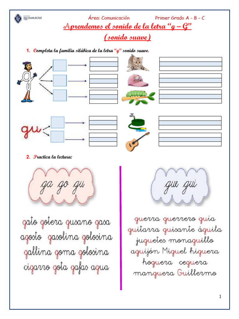 Sonido suave de la letra G para 1º grado | PDF