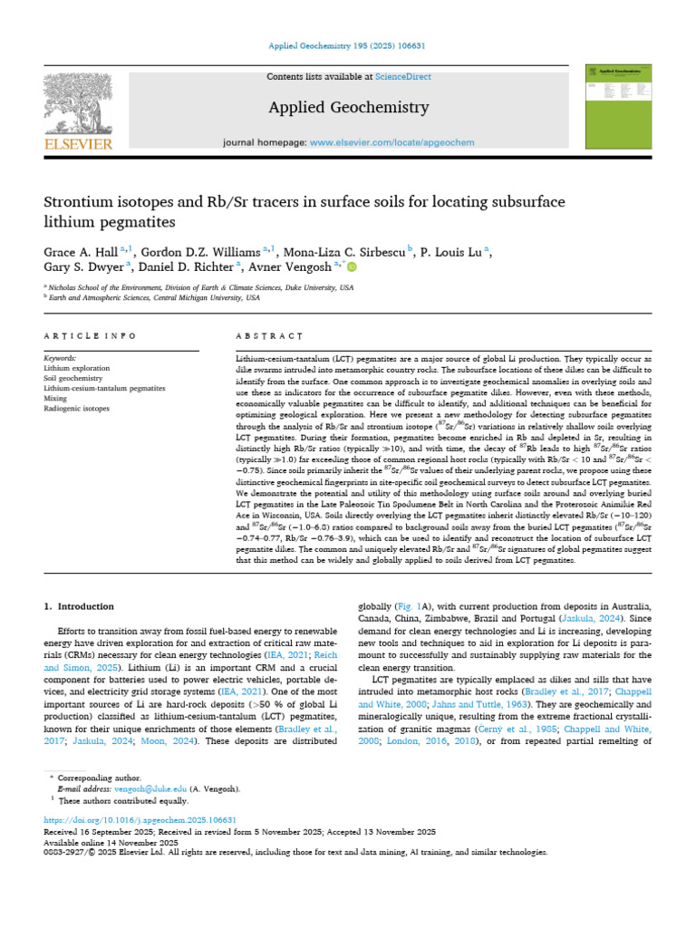 Strontium Isotope Tracers for Lithium Exploration | PDF | Granite ...