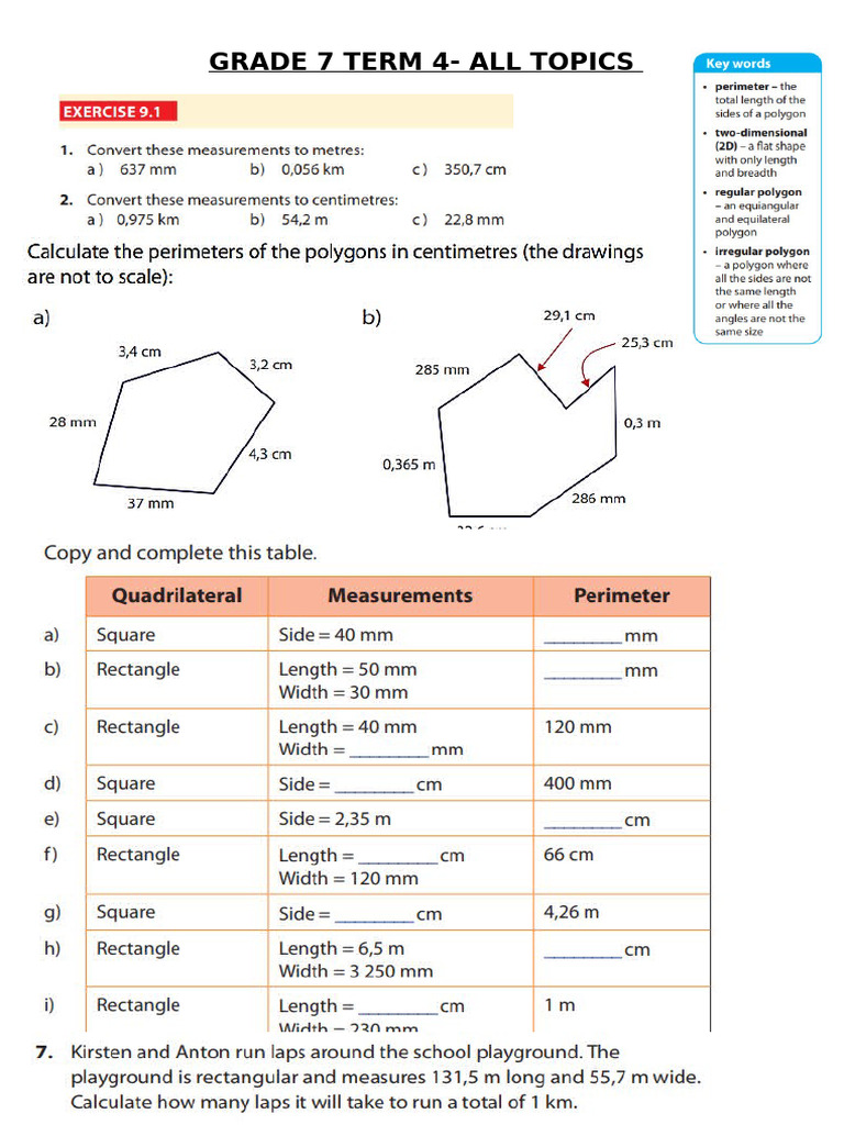 GRADE 7 TERM 4-Worksheets | PDF