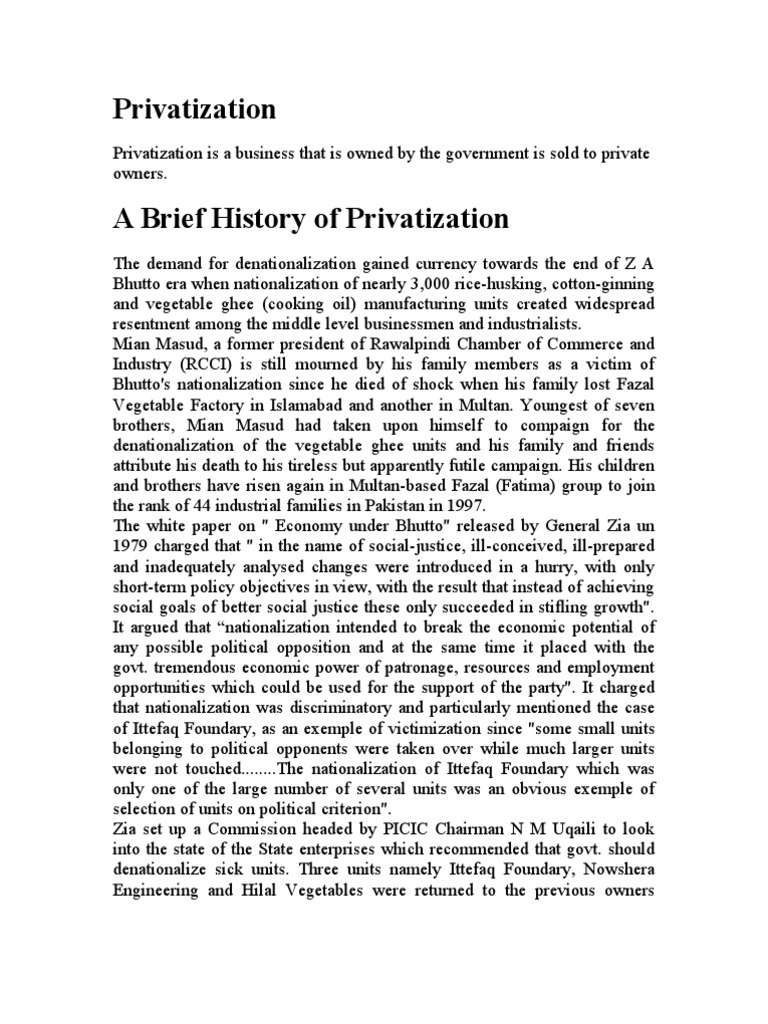 Overview of Privatization in Pakistan | PDF | Privatization | State ...