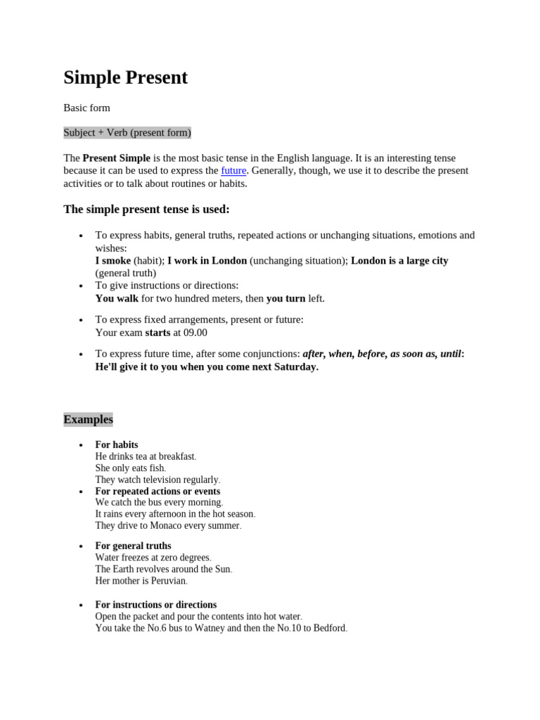 Understanding the Simple Present Tense | PDF