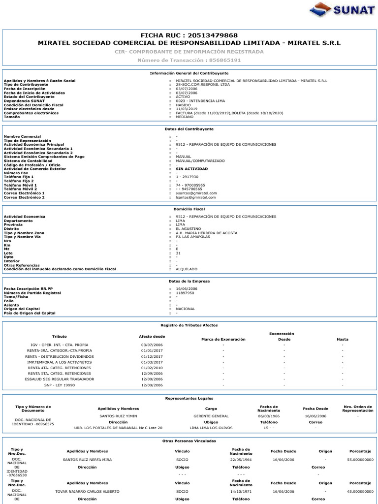 RUC 20513479868: MIRATEL S.R.L. Información | PDF | Telecomunicaciones ...