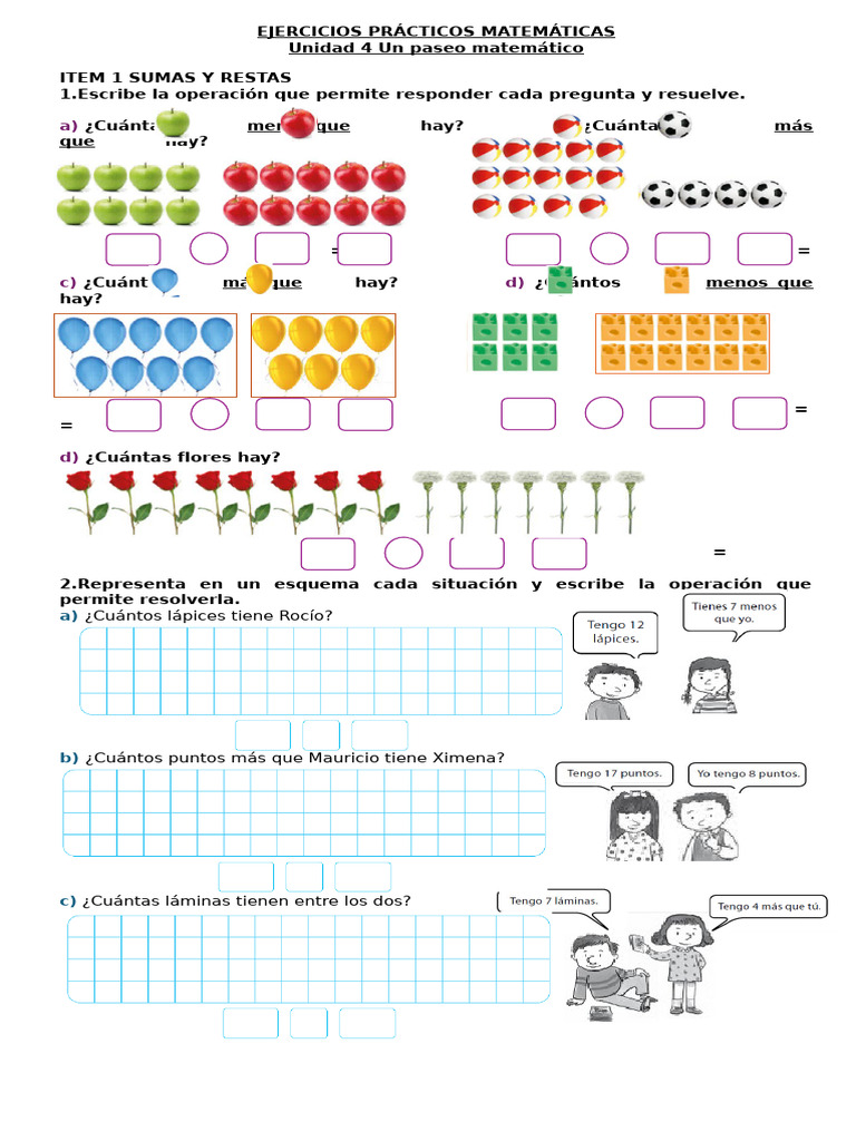 Ejercicios Prácticos de Matemáticas para Niños | PDF