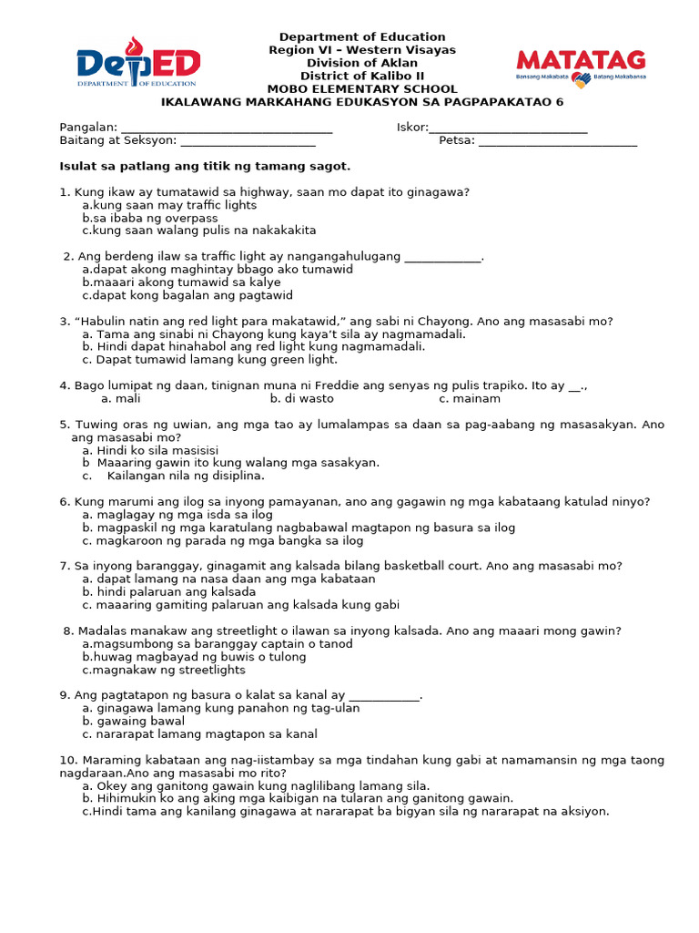 Third Periodical Test in Esp 6 | PDF