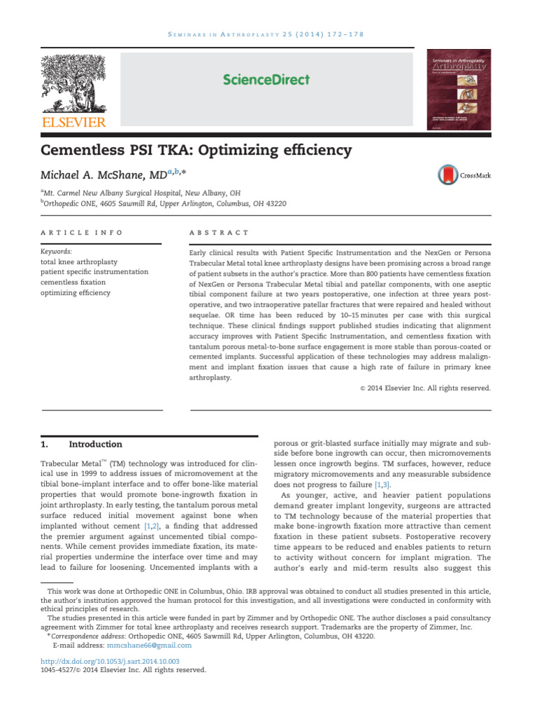 Cementless TKA: Enhancing Efficiency | PDF | Musculoskeletal System ...