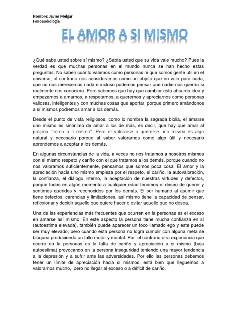 Amor Asi Mismo | PDF | Autoestima | Amor