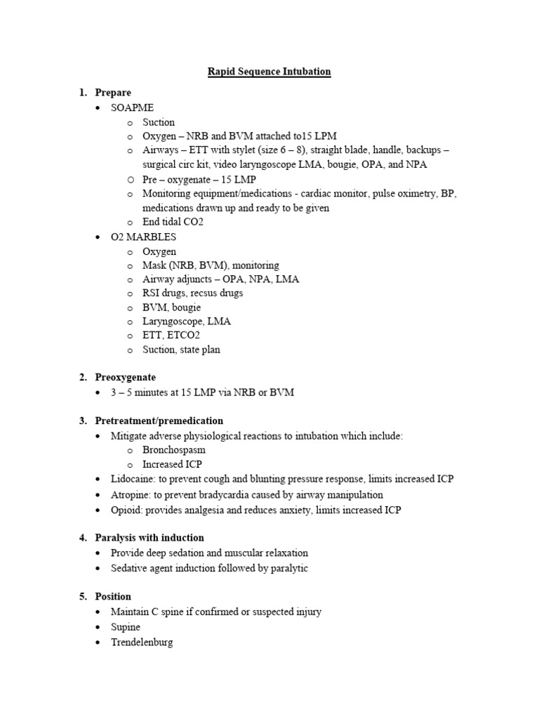 RSI Summary | PDF | Surgery | Clinical Medicine