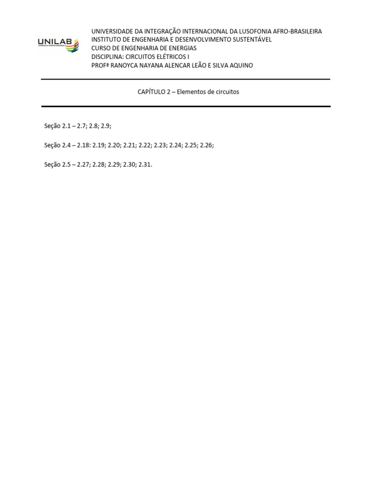 Lista de Exercícios - Capítulo 2 | PDF