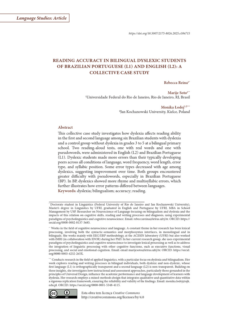 Reading Accuracy in Bilingual Dyslexic Students | PDF | Dyslexia ...
