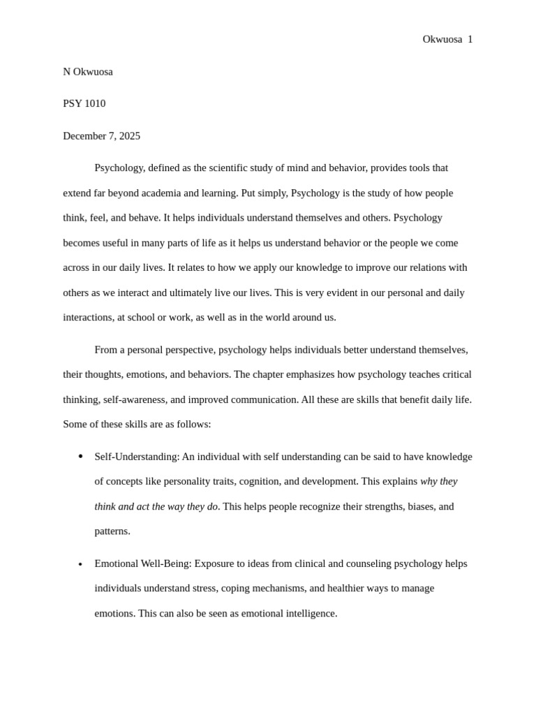 A Personal Understanding of The Definition of Psychology | PDF ...