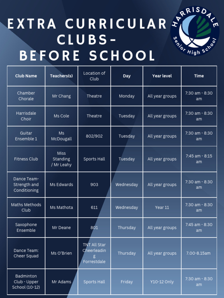 Harrisdale School Club Schedule 2023 | PDF