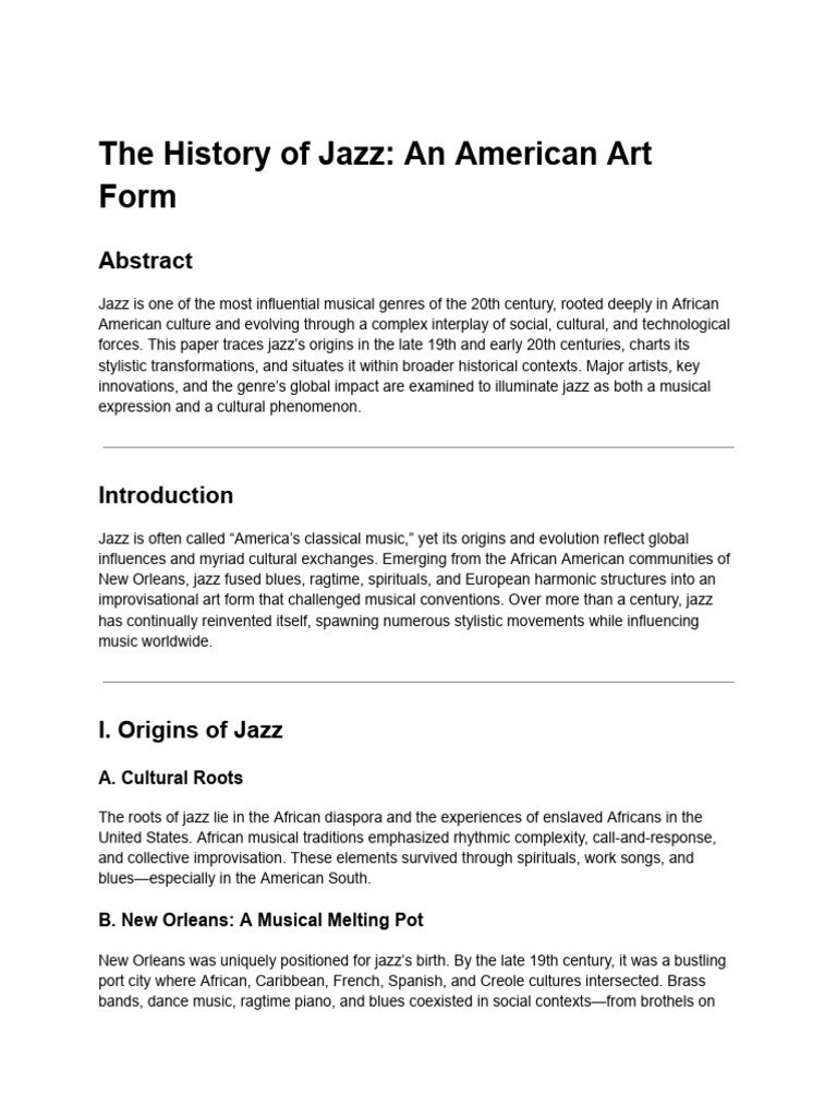 The History of Jazz - An American Art Form | PDF | Jazz | Music Of The ...