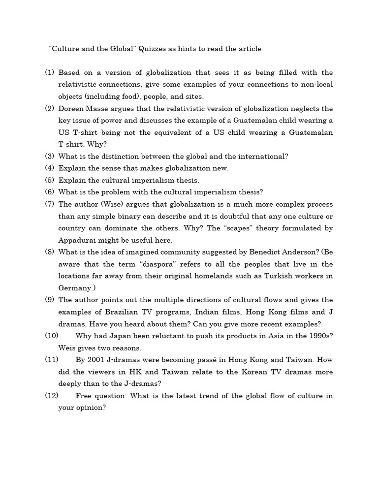 QuizzesCulture and The Global | PDF