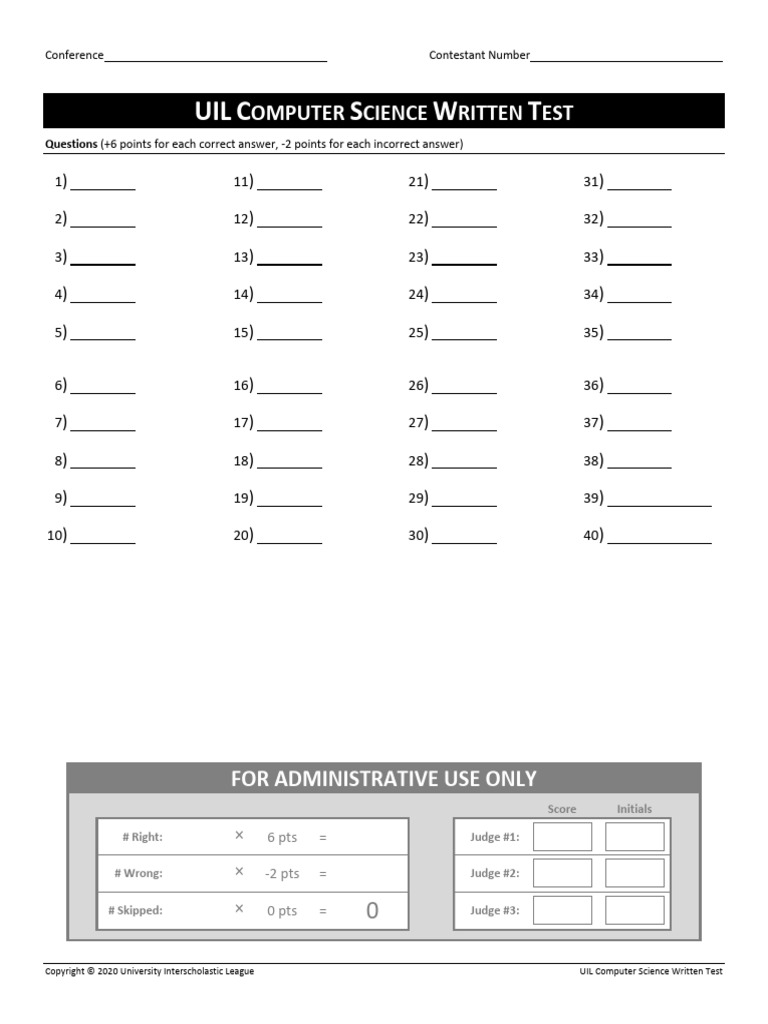 UIL Computer Science Test Format | PDF
