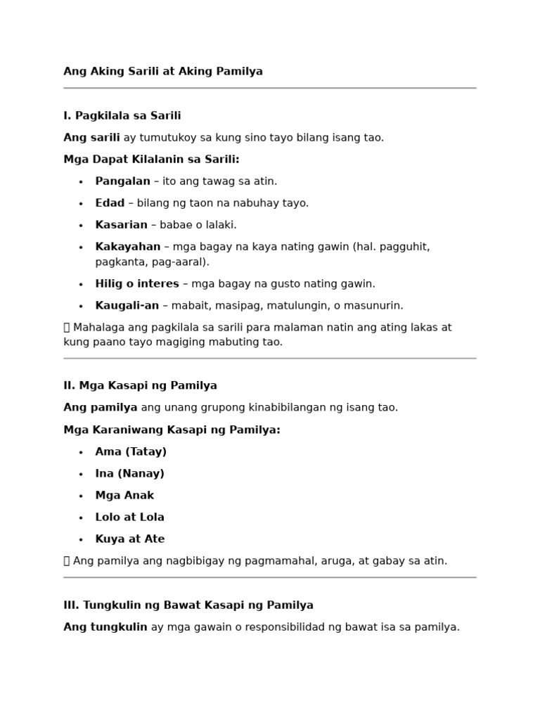 Ang Aking Sarili at Aking Pamilya | PDF