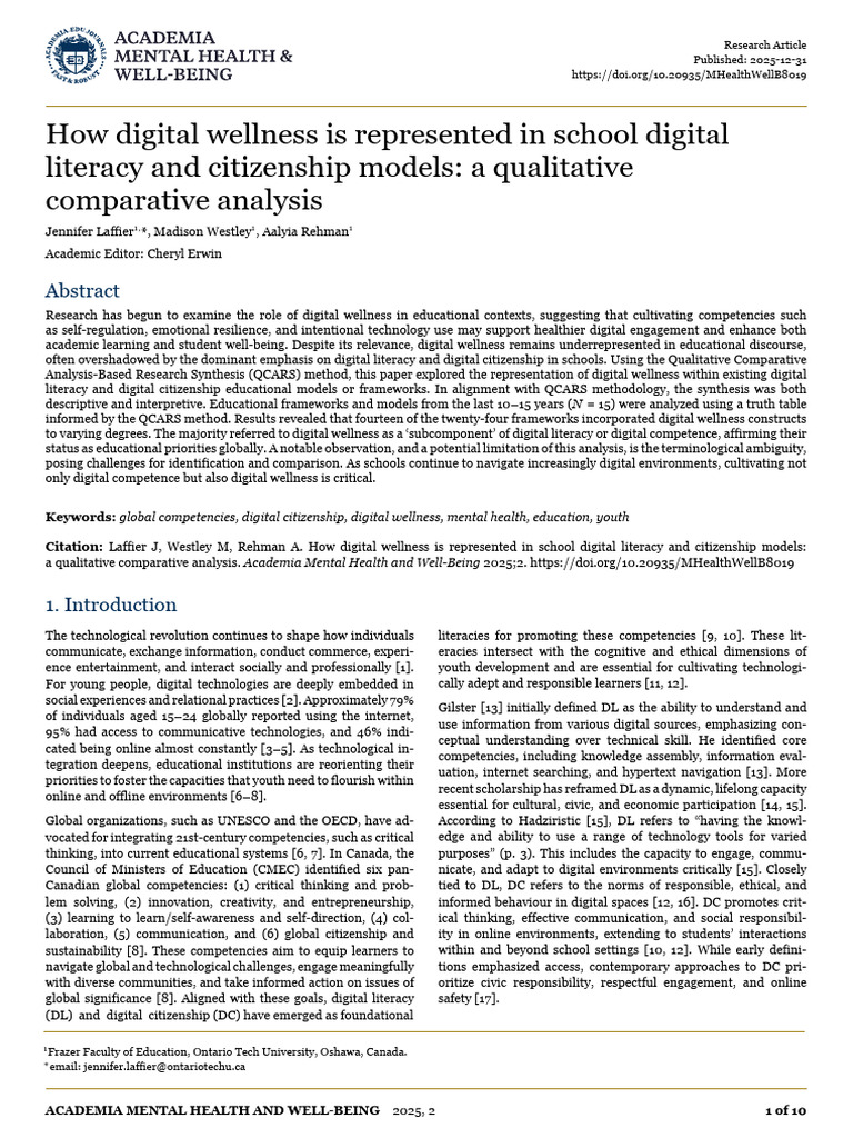 Digital Wellness in Education Models | PDF | Well Being | Psychology