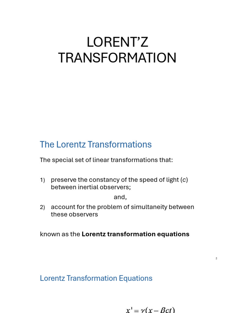 Lorentz Transformation Explained | PDF