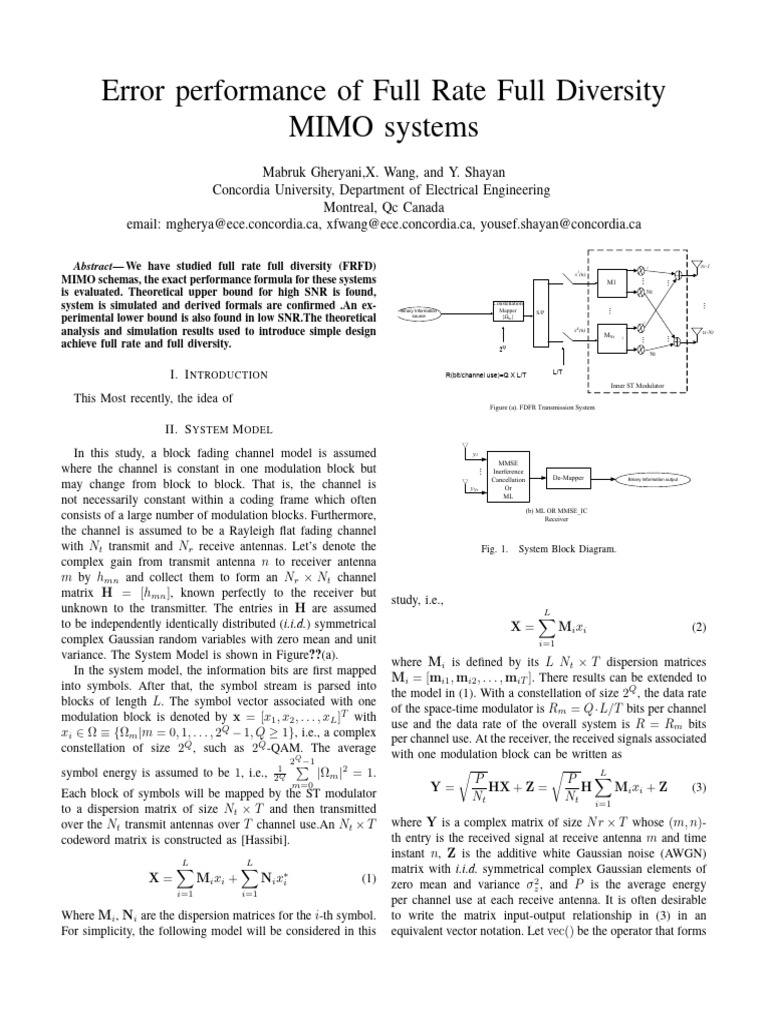 Error performance of Full Rate Full Diversity MIMO systems | PDF ...