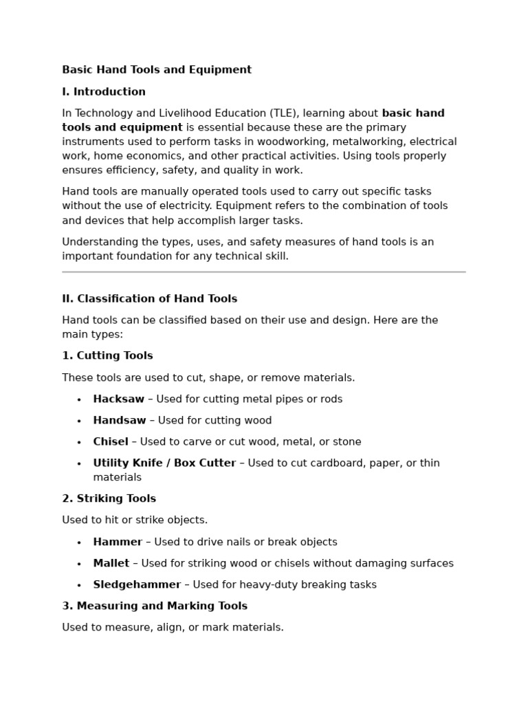 Essential Hand Tools and Safety Guide | PDF | Tools | Screw
