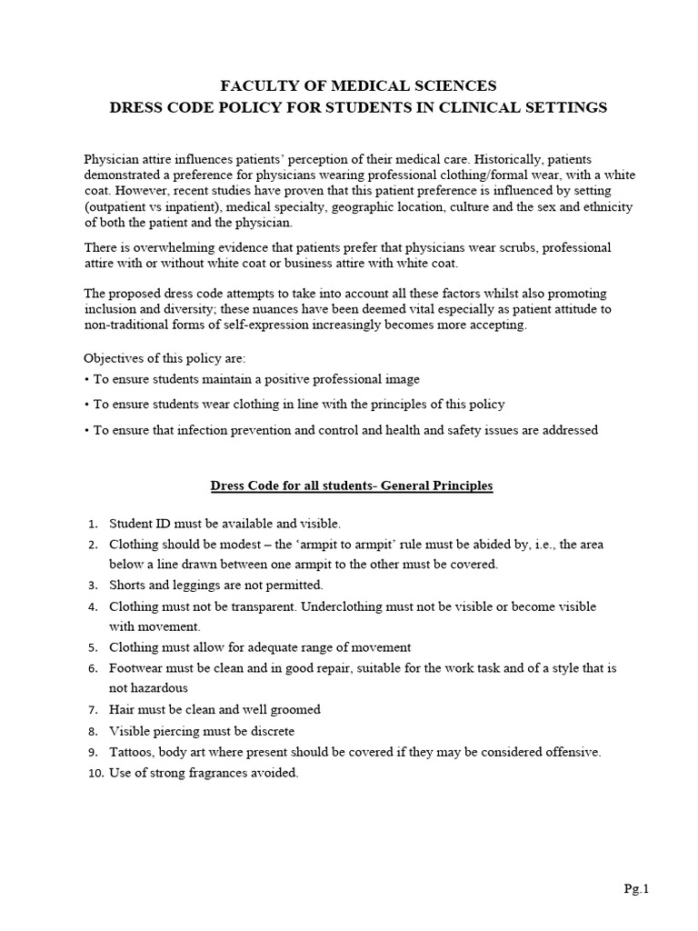 Medical Student Dress Code Policy | PDF | Clothing | Trousers