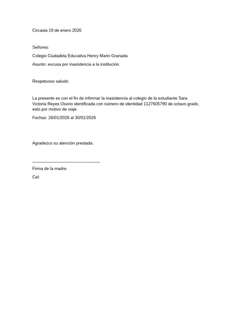 Carta de Excusa.-1 | PDF