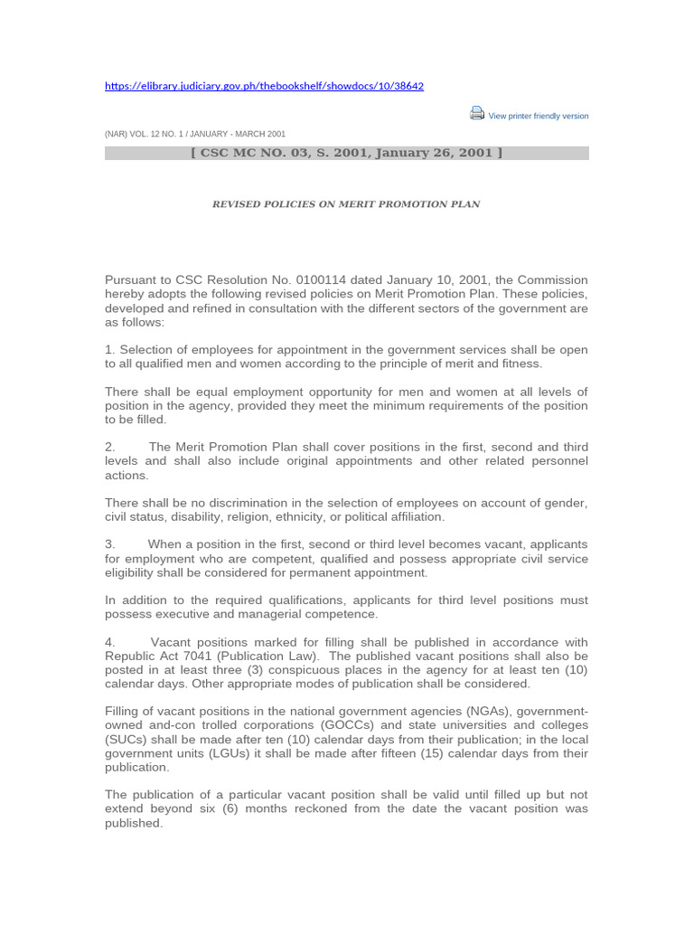 Revised Merit Promotion Policies 2001 | PDF | Employment | Human ...