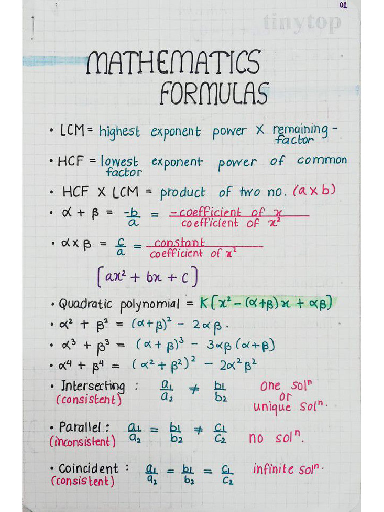 Maths Formula Sheet | PDF