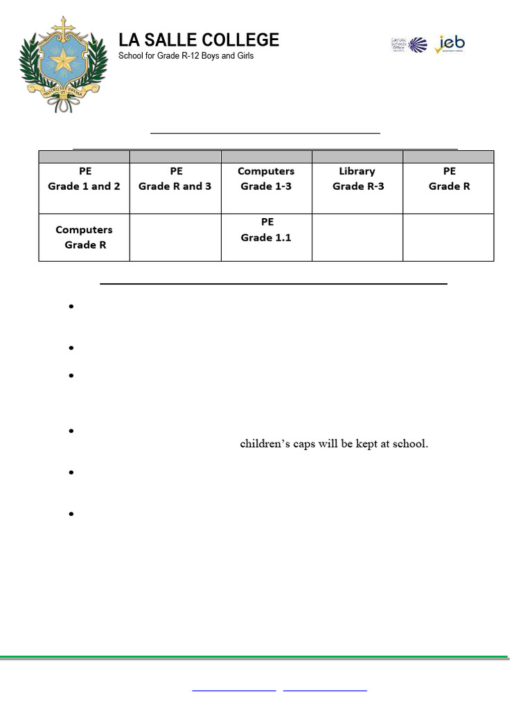 La Salle College PE & Library Timetable 2026 | PDF