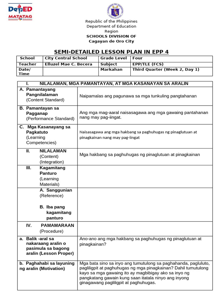 Annotated EPP4 Lesson Plan PPST COT | PDF