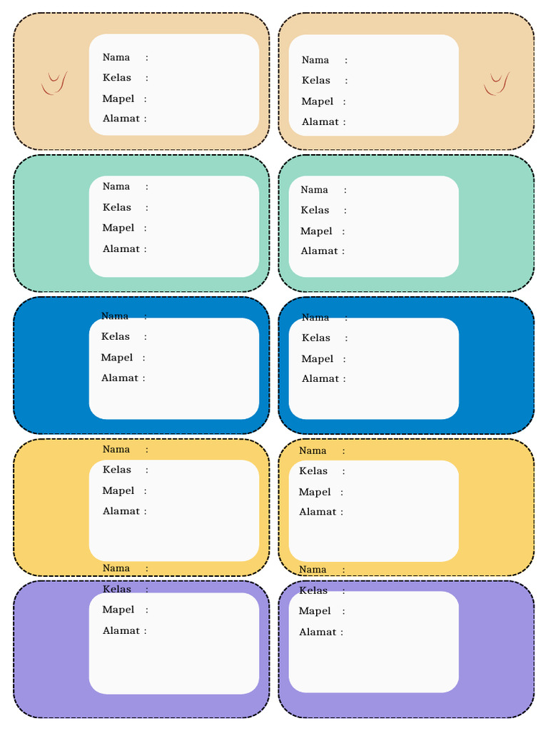 Warna-Warni Lucu Simpel Ceria Label Nama Sekolah Anak Dokumen A4 | PDF