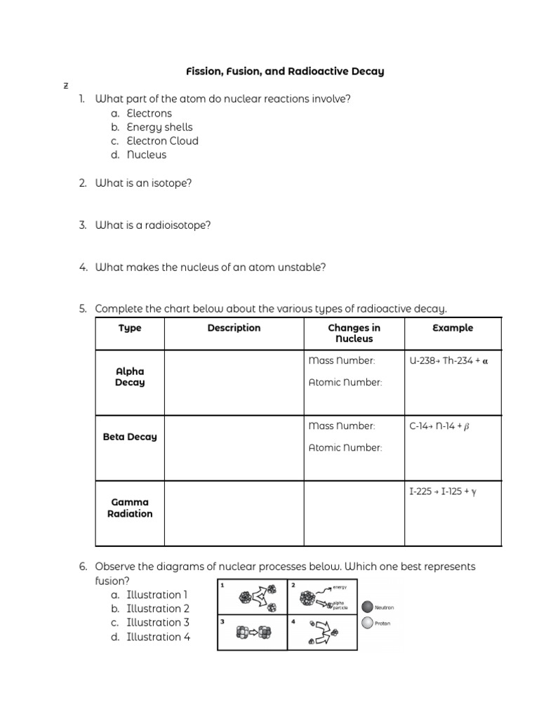Fission, Fusion, and Radioactive Decay Reading | PDF
