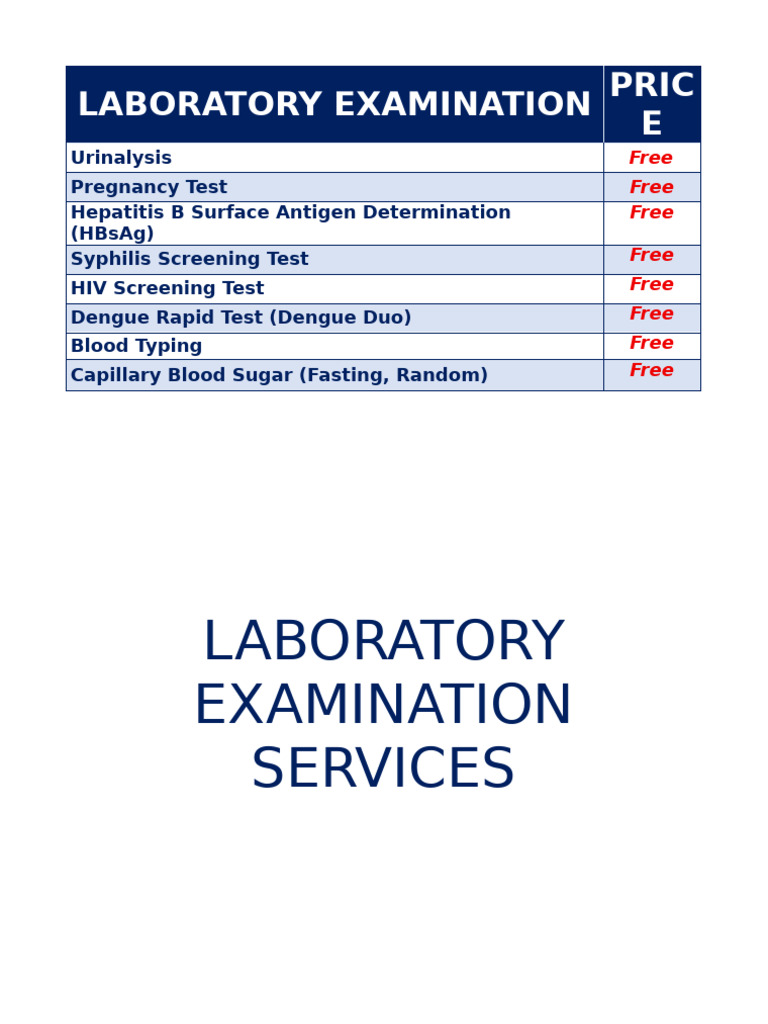 Free Laboratory Examination Services | PDF