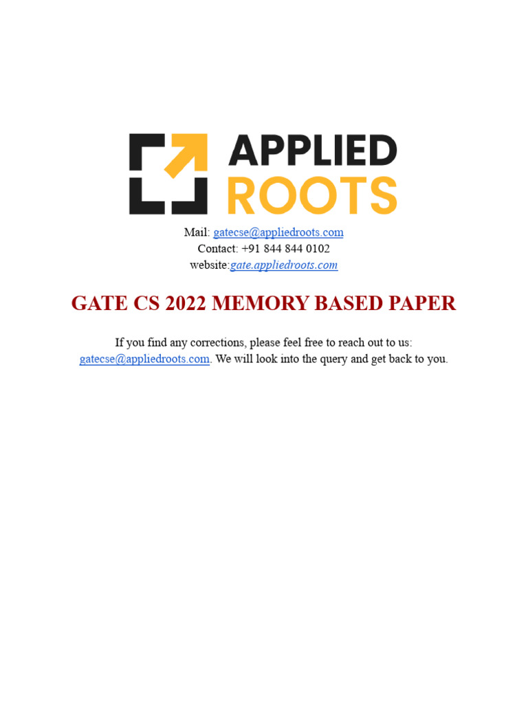 GATE CS 2022 Memory Based Question Paper Solutions | PDF | Parsing ...