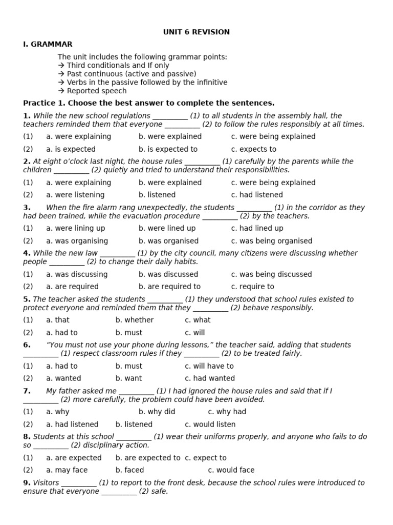 Unit 6 Grammar Revision | PDF
