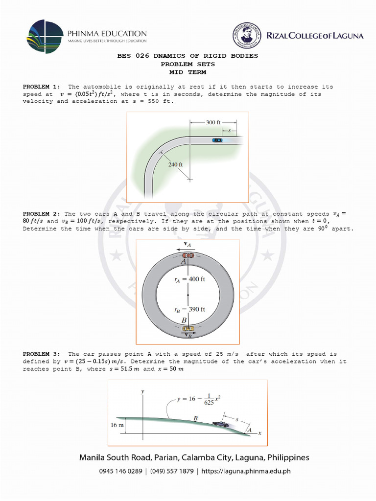 Bes 026 Dynamics of Rigid Bodies Problem Set | PDF | Force | Friction