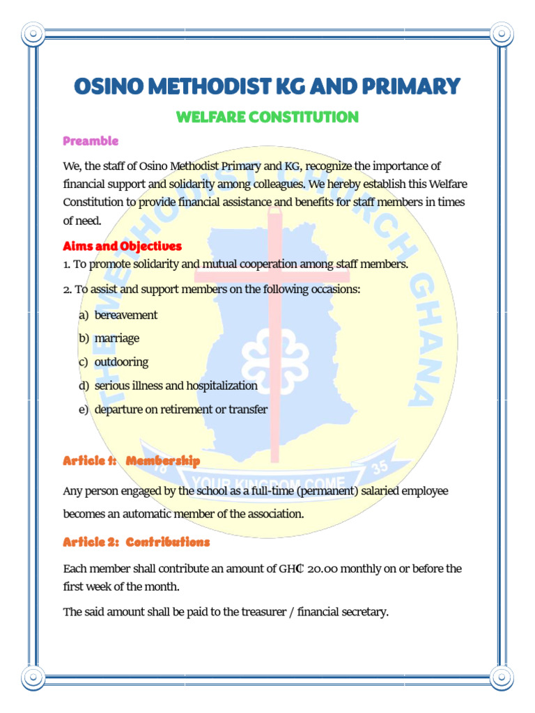 Osino Methodist Staff Welfare Constitution | PDF | Marriage | Family