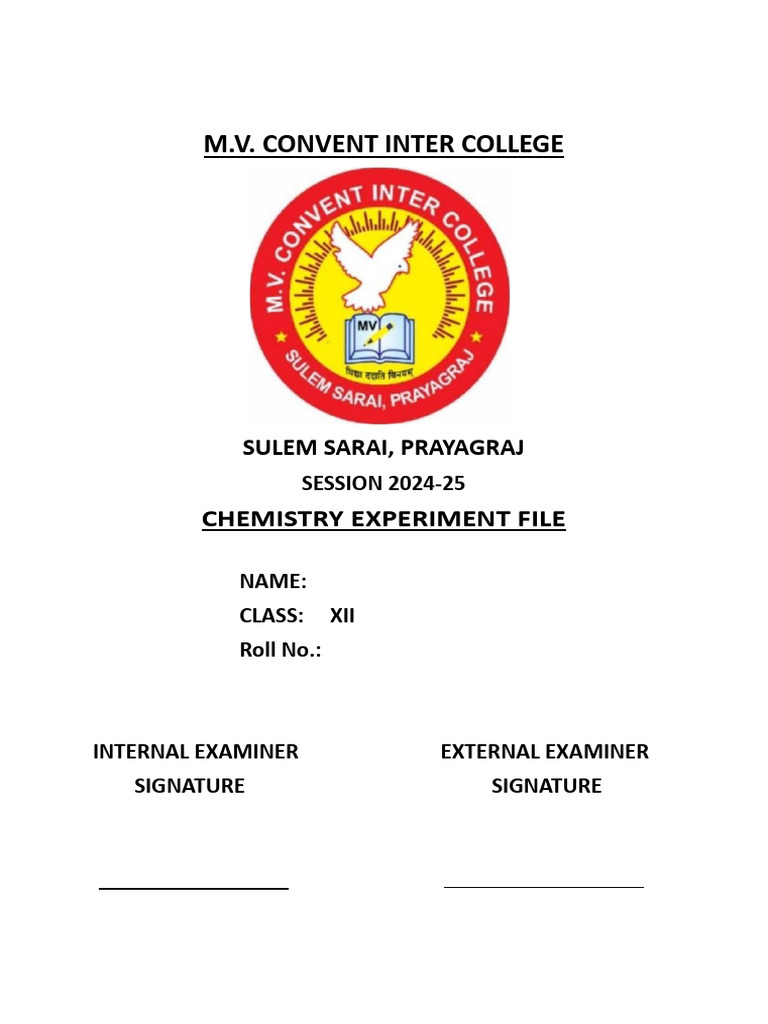 Chemistry Experiment File XII 2024-25 | PDF