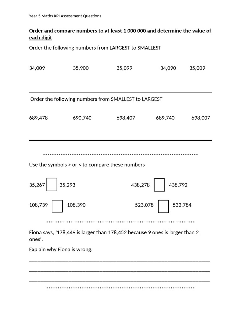 Year 5 Maths Assessment Questions | PDF