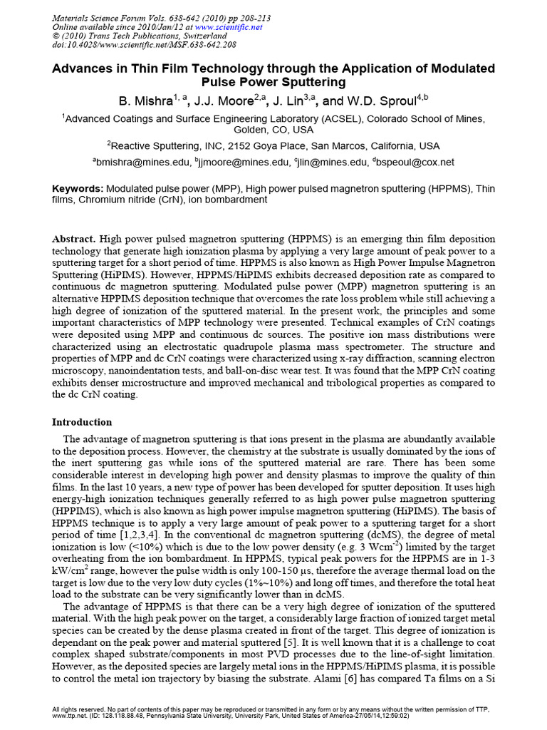 Advances in Thin Film Technology through the Application of Modulated ...